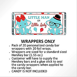 Personalized Elephant Candy Wrappers for Chocolate, Gender Reveal Party Favors, Pack of 20 Custom Hershey Bar Labels