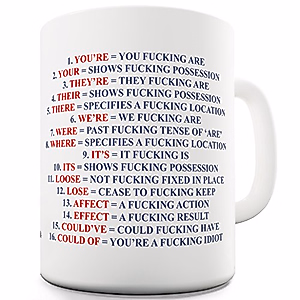 TWISTED ENVY Funny Grammar Expletive 15OZ Funny Coffee Mug for Men & Cute Coffee Cups for Women. Best Big Coffee Cups for Stocking Stuffers or Cute Gifts for Women