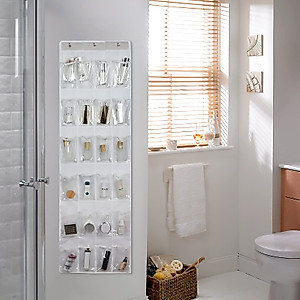 Over The Cabinet Door Organizer with 24 Clear Pockets, 60x18 inch Behind The Pantry Door Storage Organizer, Back of Bathroom Door Storage Organizer, White