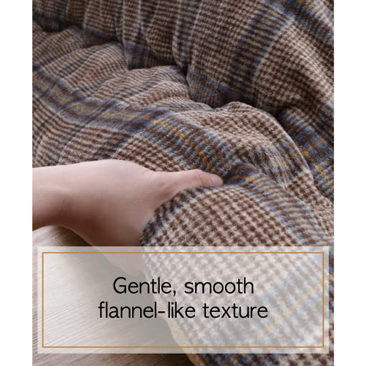 BJDesign Washable Kotatsu Futon Casual Checkered Design, 100% Polyester Fabric Material, Home and Living, Japanese Kotatsu Blanket (Brown, Rectangle (75 x 95 Inches))