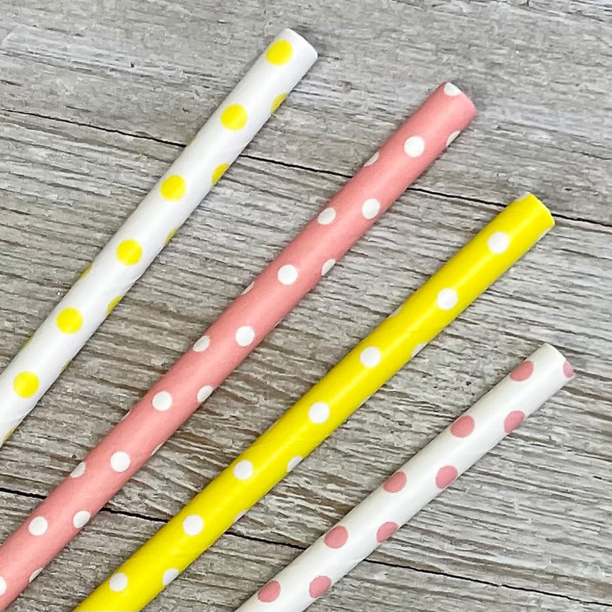 Pink Yellow and White Paper Straws - Polka Dot - Pink Lemonade, Birthday, Baby Shower, Easter Party Supply - 100 Pack Outside the Box Papers Brand
