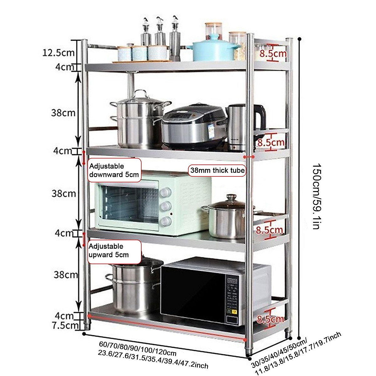 YEDECOR 4-Shelf Heavy Duty Storage Shelving Unit Stainless Steel Organizer Rack Free Standing Storage Shelf for Laundry Bathroom Kitchen Pantry, Silver,35.4" Lx15.8 Wx59.1 H