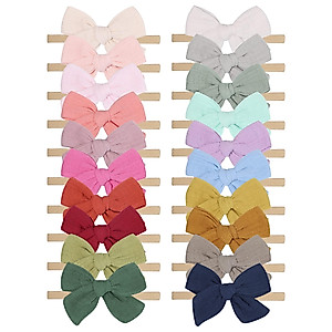 doboi 20PCS Baby Headbands Hair Bows Muslin Gauze Bows Elastic Nylon Hairbands Boutique Soft Hair Accessories for Girls Newborns Infants Toddlers and Kids