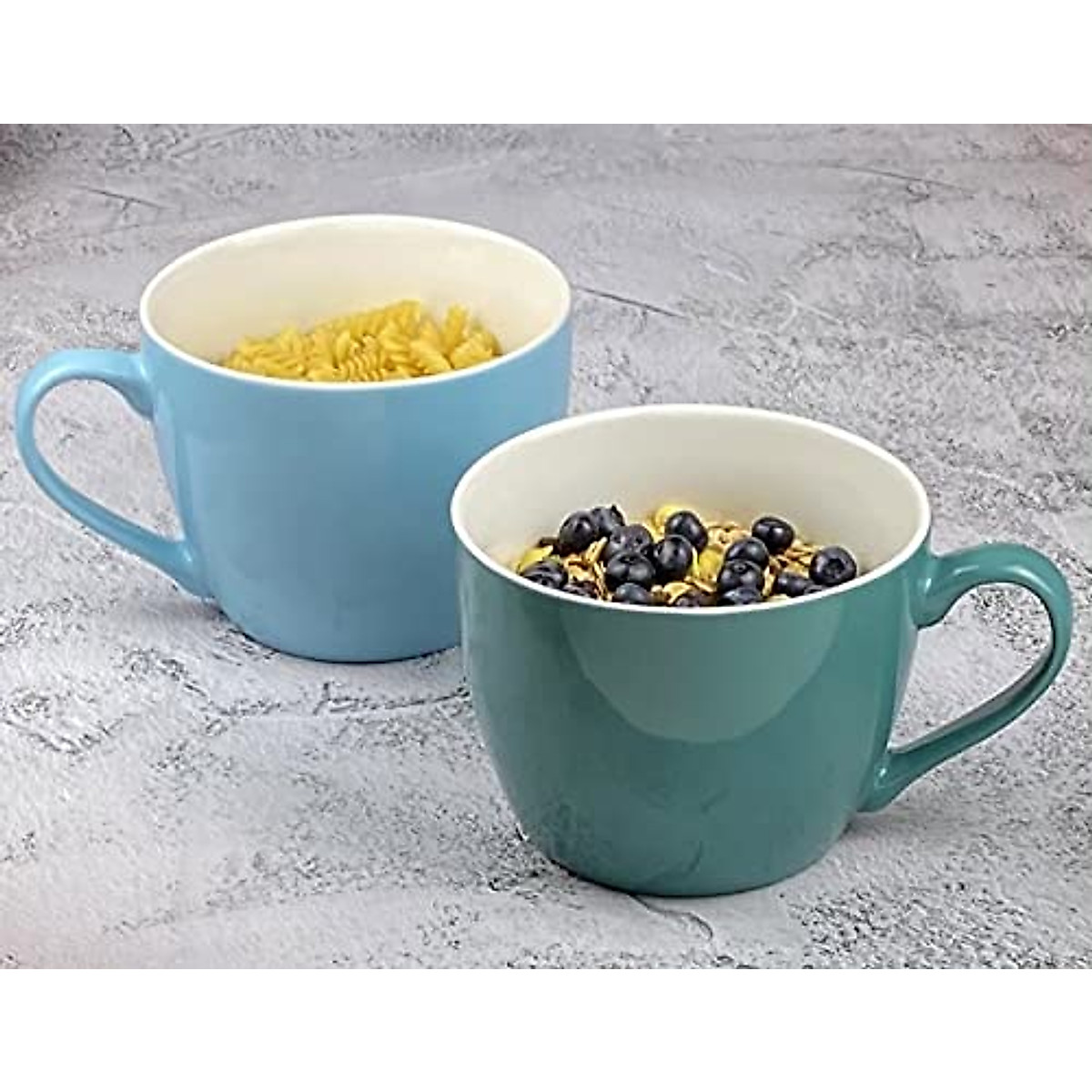MECOWON 30 OZ Porcelain Coffee Mugs, Set of 2 Large Mugs for Soup, Cereal and Salad (blue)