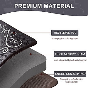 FRAMICS Kitchen Rugs and Mats Cushioned Anti-Fatigue Kitchen Rug, Waterproof Non-Slip Kitchen Mats and Rugs, Dark Brown Memory Foam Kitchen Floor Mat for Home Office Laundry, 17 x 47 + 17 x 30 Inch