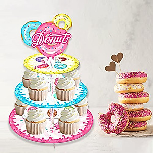 Donut Party Party Supplies-Donut Grow Up Theme 3 Tier Cupcake Stand Birthday Dessert Display Stand for Doughnut Happy Birthday Cake Decor