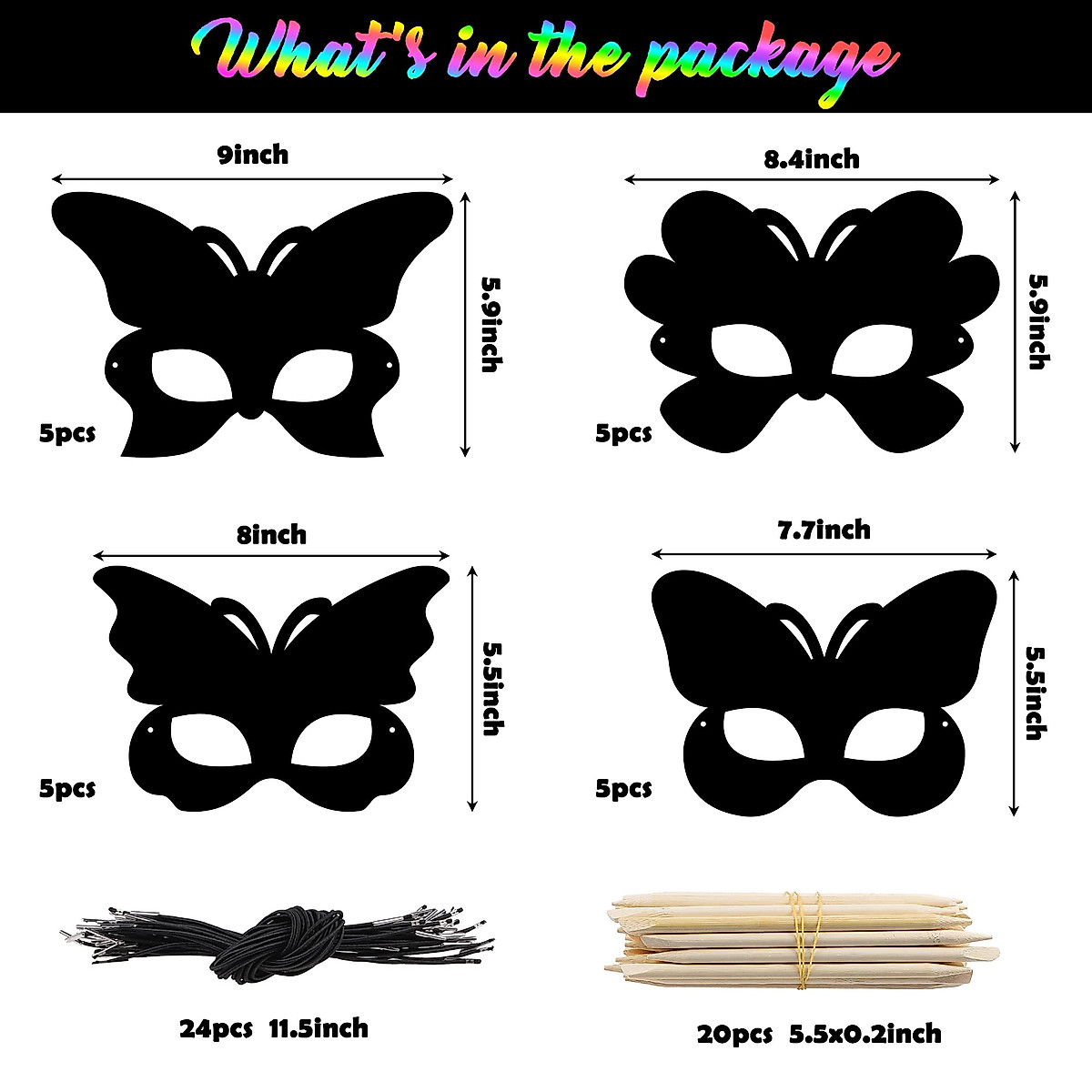 HubirdSall 24Pcs Summer Butterfly Scratch Masks for Kids DIY Butterfly Scratch Craft Kit Dress-up Costume Decorate for Girls Birthday Party Favors School Classroom Activity Art Project