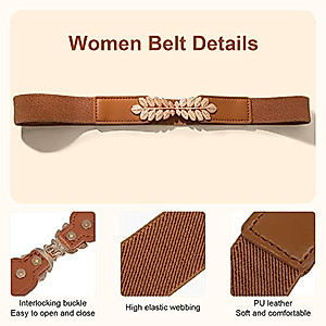 WELROG 2 Pack Women Stretchy Belt for Dresses Retro Elastic Belts for Women Metal Buckle Skinny Waist Belt