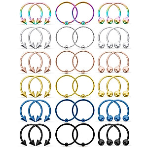 Vsnnsns 20G Surgical Steel Horseshoe Captive Bead Nose Hoop Rings Septum Piercing Jewelry Cartilage Helix Tragus Rook Earring Hoop Lip Eyebrow Ring Piercing Jewelry for Women Men 10mm 36pcs