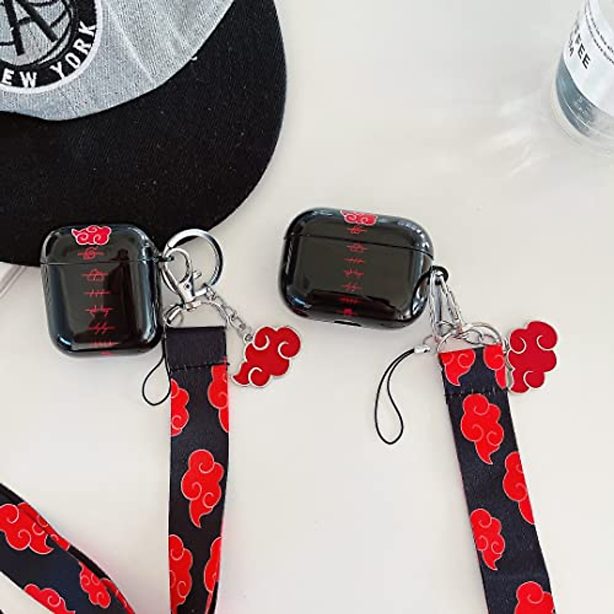 with Red Cloud Lanyard Keychain Airpods 1/2 Case Cover，Personalised Anime and Unique IMD Process TPU Soft AirPods Case