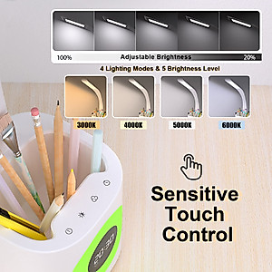 YOUKOYI LED Desk Lamp, Desk Lamps for Home Office, 10W Dimmable Study Desk Light with Pen Holder&Colorful Night Light&Clock, Kids Desk Lamp- 4 Lighting Modes&5 Brightness Level, Eye-Care Reading lamp