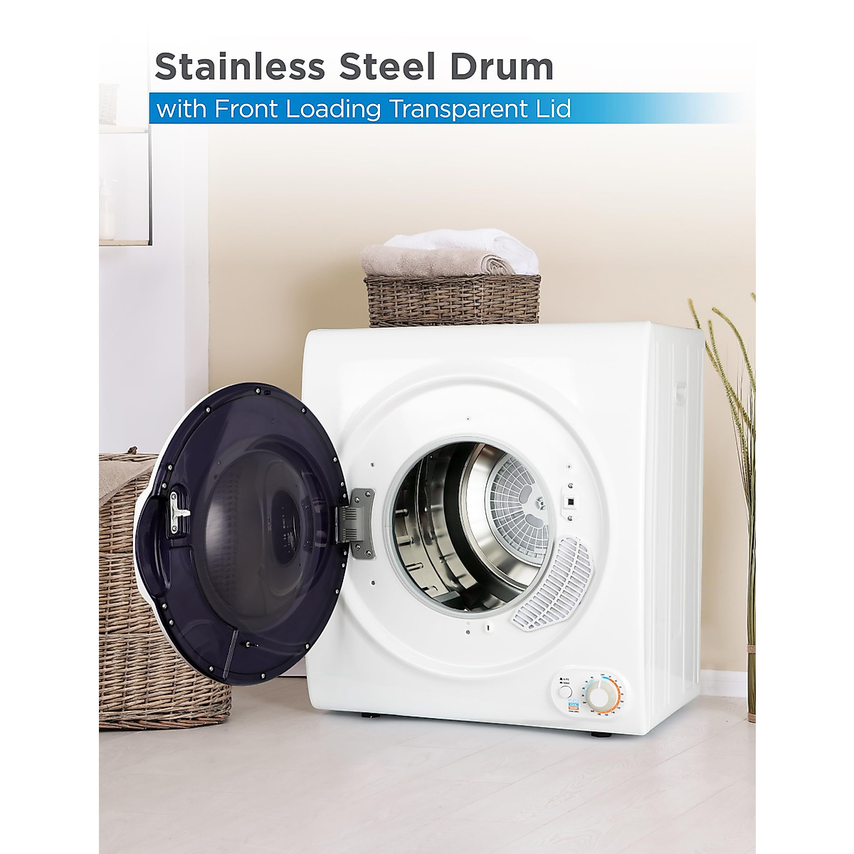 Commercial Care 3.5 Cu. Ft. Portable Dryer, 120V Electric Dryer for Clothes, Front Loading Dryer Machine Holds Up To 13.2 lbs. or 6 kg. of Laundry, Stainless Steel Drum, 1500 Watts, White