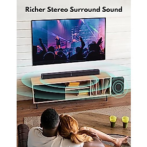 Puxinat 2 in 1 Separable Sound Bars for TV with Subwoofer, Bluetooth 5.0 Surround Sound System for Home Theater, ARC/Optical/Aux/USB TV Speaker, Treble/Bass Adjust, 10 EQ Modes, Remote Included