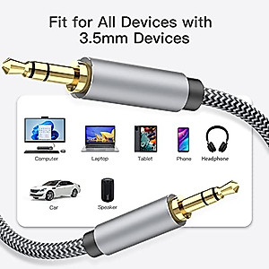 MORELECS Aux Cord, 3.5mm Audio Cable Nylon Braided Aux Cable (4FT,Hi-Fi Sound), 3.5mm Male to Male AUX Cord for Car, Headphones, Home Stereos, Speaker, iPhone, iPad, iPod, Echo & More