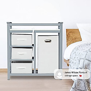 FIZZEEY Changing Table - Baby Changing Table, Diaper Changing Table, Changing Table Station Dresser with Laundry Hamper, 3 Drawer Basket and Changing Pad, Grey