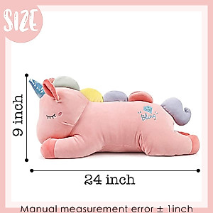 ARELUX 24in Cute Pink Giant Stuffed Unicorn Plush:Soft Animal Hugging Pillow Unicorn Stuffed Animal, Big Body Plushie,Large Unicorn Room Decor Friends Family Member