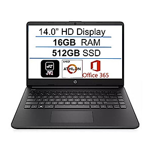 2022 Newest HP 14 Inch Premium Laptop, AMD Athlon Silver 3050U up to 3.2 GHz(Beat i5-7200U), 16GB DDR4 RAM, 512GB SSD, 1-Year Office 365, Bluetooth, Webcam, WiFi, Type-C, HDMI, Win 10 S, Black+JVQ MP