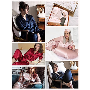 LilySilk Silk Pajamas for Women Button Up Pajamas Set for Ladies Girls Soft Maternity Pajamas Birthday Bridal Party Gift for Christmas Anniversary Valentine's day, Claret L