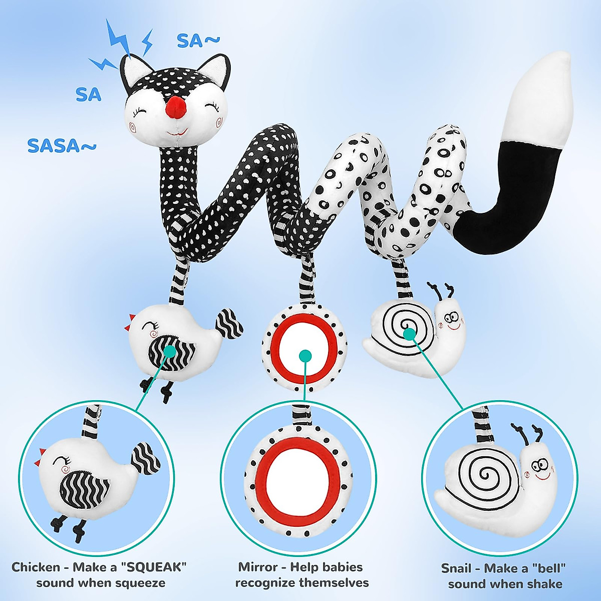 MONSTIME Car Seat Toys Black and White High Contrast Baby Toys for Newborn, Stroller Toys Newborn Toys Infant Toys for 0 3 6 9 12 Months Girls Boys, Baby Toys 0-6 Months for Crib Mobile Best Gift