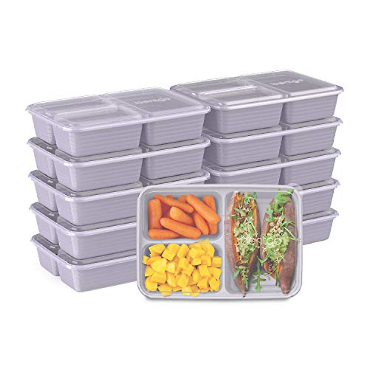 Bentgo Prep 3-Compartment Meal-Prep Containers with Custom-Fit Lids - Microwaveable, Durable, Reusable, BPA-Free, Freezer and Dishwasher Safe Food Storage Containers - 10 Trays & 10 Lids (Lilac)