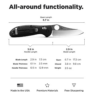 Benchmade - Mini Griptilian 555-S30V Outdoor Knife with Black Handle (555-S30V)