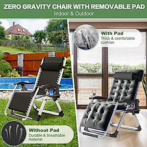 Barbella Zero Gravity Chair Reclining Lounge Chair Patio Chairs, Adjustable Lawn Recliner Folding Lounge Recliners with Removable Cushion, Headrest & Cup Holder, Reclining Chair for Indoor and Outdoor
