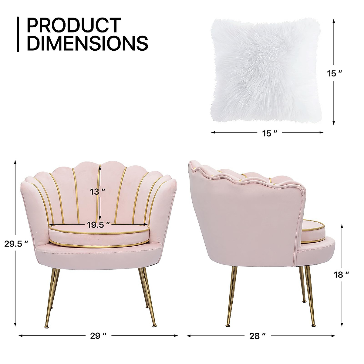 MoNiBloom Upholstered Velvet Chair for Bedroom Makeup Room, Light Pink Shell Chair Mid-Century Modern Leisure Guest Chair for Living Room with Cushion and Metal Legs, Retro Arm Chair, 250 lbs Capacity