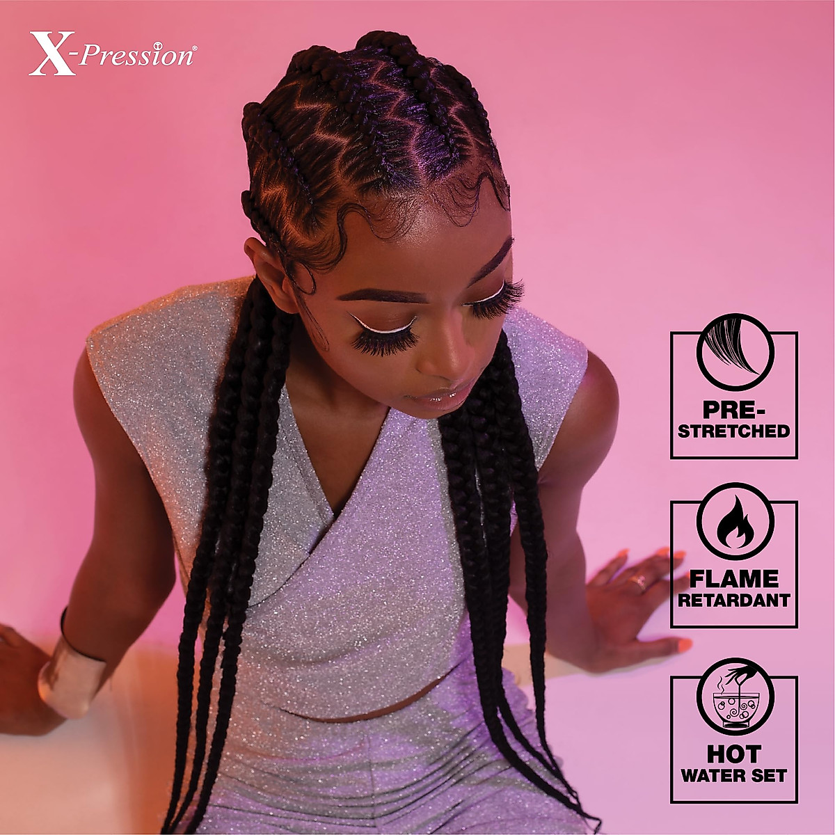 Sensationnel X-pression prestretched braiding hair - 3x braid 58 inch all kanekalon flame retardant synthetic braid for box braids and twists (1 pack, 1B OFFBLACK)