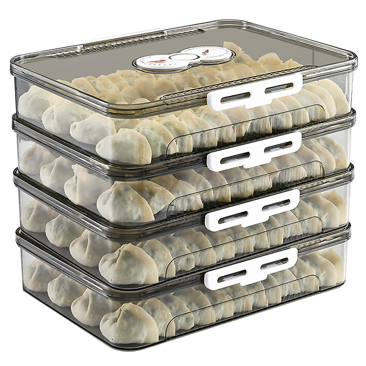 Dumpling Box, 4 Layers Freezer Safe Food Storage Containers, Transparent Stackable Cookie Container with Lid Plastic Good Sealing for Kitchen and Fridge
