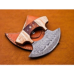 Handmade Damascus Chef Kitchen Ulu Knife Making Custom 100% Handmade Damascus Steel Handle Koa Wood with Leather Sheath B41