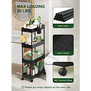 LEHOM Slim Rolling Storage Cart - 4 Tiers Bathroom Organizer Utility Cart Slide Out Storage Shelves Mobile Shelving Unit for Kitchen, Bedroom, Office, Laundry Room, Small Narrow Spaces Black