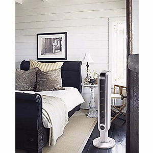 Lasko Portable 36" Oscillating 3-Speed Tower Fan with Remote Control and Timer for Bedroom and Home Office, White, 2510