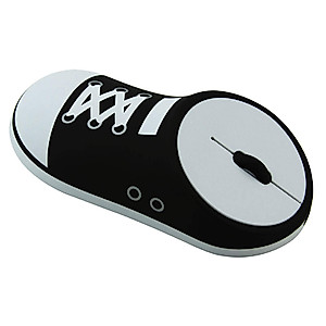 CHUYI Cool Canvas Shoes Shape Ergonomic Design Rechargeable Wireless Mouse Slim Optical Mice with USB Receiver (Stored at Bottom of The Mouse) for PC, Laptop, Computer (Black)