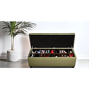The Sole Secret Diamond Tufted Shoe Ottoman Storage Bench for Bedroom or Entryway, Adjustable Wooden Inserts, Stores up to 36 Pairs, Easy-Open Hinged Lid, Large, Candice Ivy