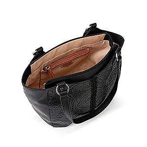 The Sak Womens Bolinas Leather Satchel, Black Leaf Embossed, One Size US