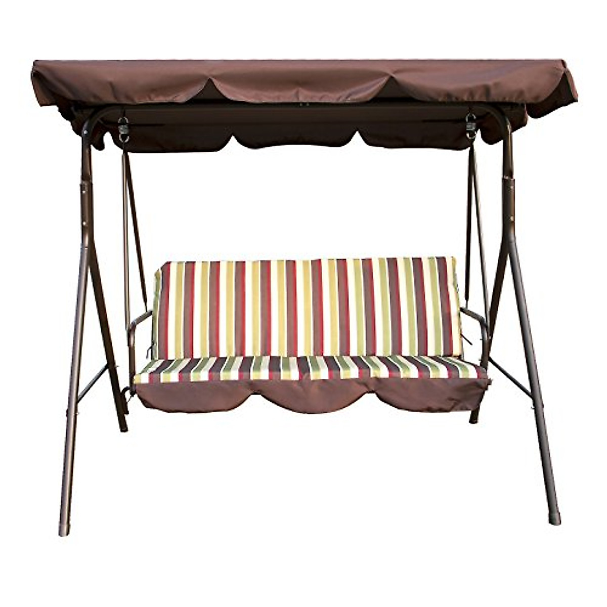 Outdoor Swing Chair 3 Person Patio Swing Chair Cushion with Stand Glider Hammock Bench with Canopy Seating Backyard Furniture Steel Frame