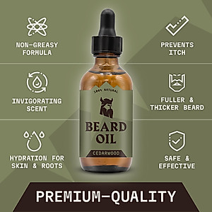 Striking Viking Cedarwood Beard Oil, Large 2 Oz - Natural Formula with Tea Tree, Argan & Jojoba Blend - Softens, Smooths & Strengthens Beard - Scented Oil for Men