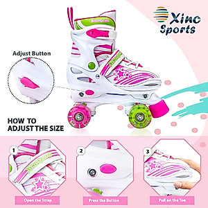Xino Sports Kids Adjustable Roller Skates for Girls & Boys - Light Up Wheels (Ages 5-20) – Roller Skates with Illuminating Wheels! Pink Size Medium 1-4