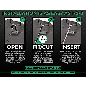 5 Sets of Collar Placket Stays, DIY Insert for Polo/Golf Shirt Placket Stay, One Size Fits All 5-Minute Install, Wash/Dry Safe, Million Dollar Collar Placket Stays for Men & Women Polo Shirts