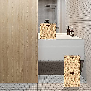 VK Living Foldable Handwoven Water Hyacinth Storage Baskets Wicker Cube Baskets Rectangular Laundry Organizer Totes for Bedroom, Living Room,Nursery Room, Shelves, Pantry 4 Pack 11.8x11.8x11.8inch