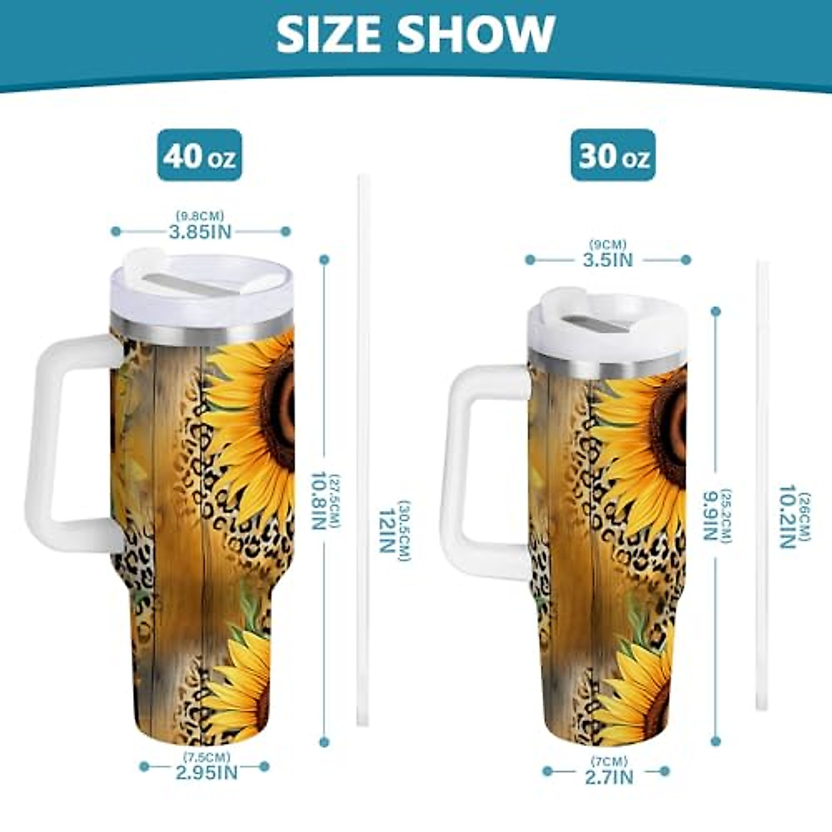 ODAWA 40 Oz Sunflowers Water Tumbler with Handle and Straw, Stainless Steel Insulated Tumblers