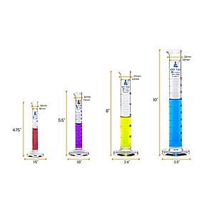 EISCO Graduated Cylinder Set, 9 Pieces - Class B - 5ml, 10ml, 50ml, 100ml Thick Borosilicate 3.3 Glass Cylinders, 3 Glass Droppers, 2 Cleaning Brushes