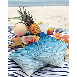 Outdoor Pillow Covers Waterproof, Blue Ombre Throw Pillowcase Decorative Cover, Aesthetic Geometric Blue Wave Modern Abstract Art Garden Cushion Case Set of 2 for Sofa, Couch, Tent, Patio 18"x18"