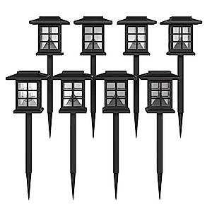 Flash Furniture DN-SL106-8-BK-GG 8 Pack Lantern Style LED Weather Resistant Outdoor Solar Powered Lights for Pathway, Garden, & Yard, Black