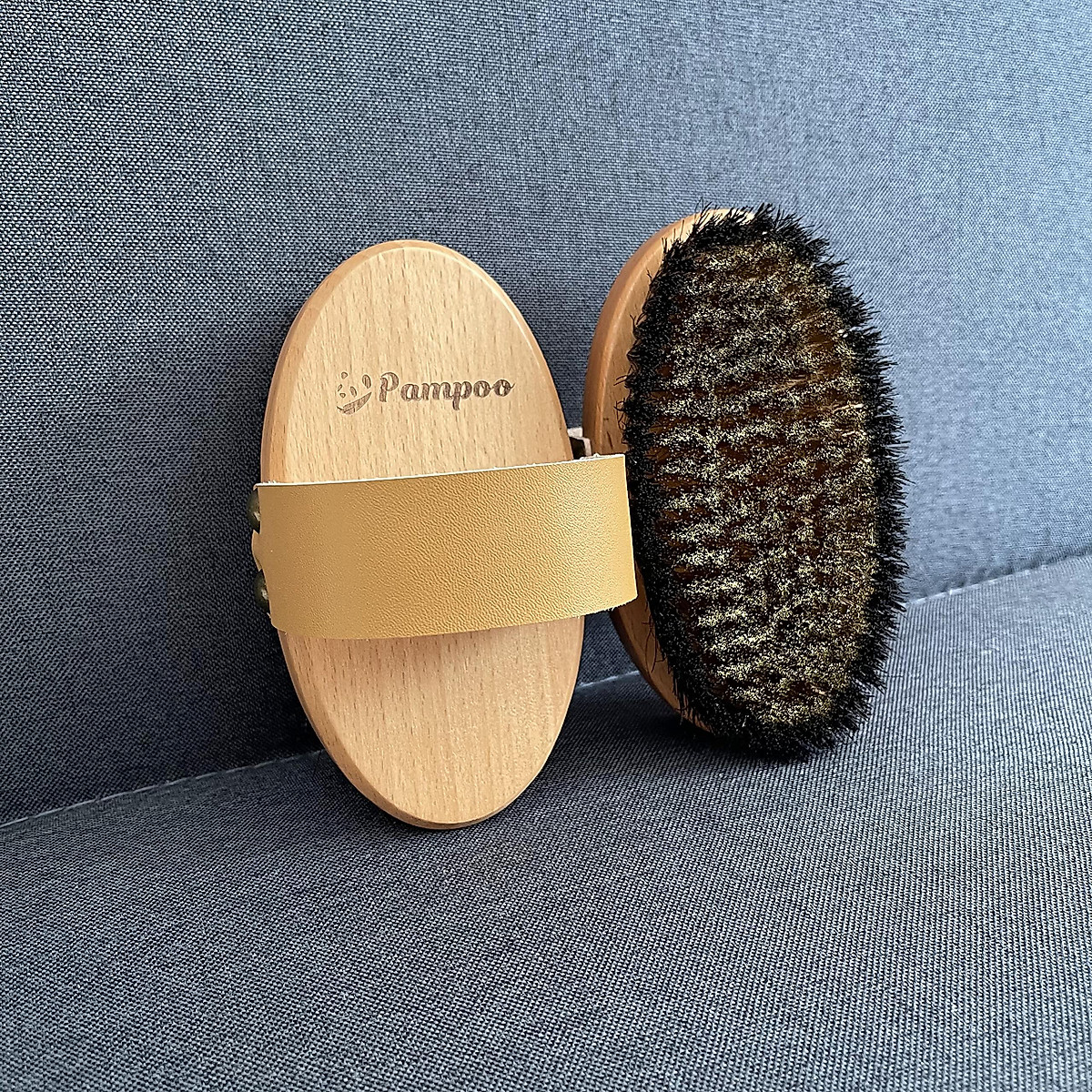 Pampoo Copper Dry Brush with Cotton Storage Bag- Exfoliating and Energizing Brush with Copper Bristles to Promote Healthy Skin, Reduce Stress, and Improve Circulation