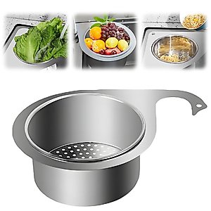 Stainless Steel Draining Basket, 2024 New Stainless Steel Swan Sink Strainer Basket Sink Drain Basket, Multi-functional Swan Drain Basket for Kitchen Sink Hangs on Faucet Fits All Sink (Round-A)