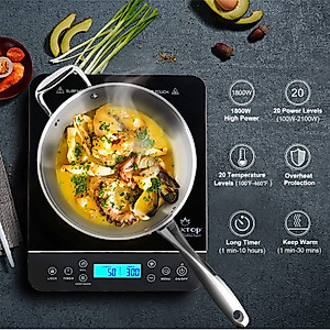 Duxtop Portable Induction Cooktop, Silver 9600LS/BT-200DZ & Ceramic Non-stick Frying Pan, Stainless Steel Induction Frying Pan, 8-Inch Stir Fry Pan with Heavy-gauge Impact-bonded Bottom, FUSION Ti