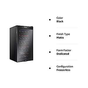 Ivation 28 Bottle Compressor Wine Cooler Refrigerator w/Lock | Large Freestanding Wine Cellar For Red, White, Champagne or Sparkling Wine | 41f-64f Digital Temperature Control Fridge Glass Door Black
