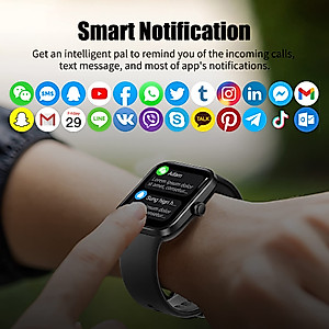 AlERTSEAL Smart Watch, Smart Watch for Android and iOS Phones, 1.7" Full Touch Screen Fitness Watch with Heart Rate, Blood Oxygen Monitor,Sleep Monitor, 5ATM Waterproof Smartwatch for Men Women Black