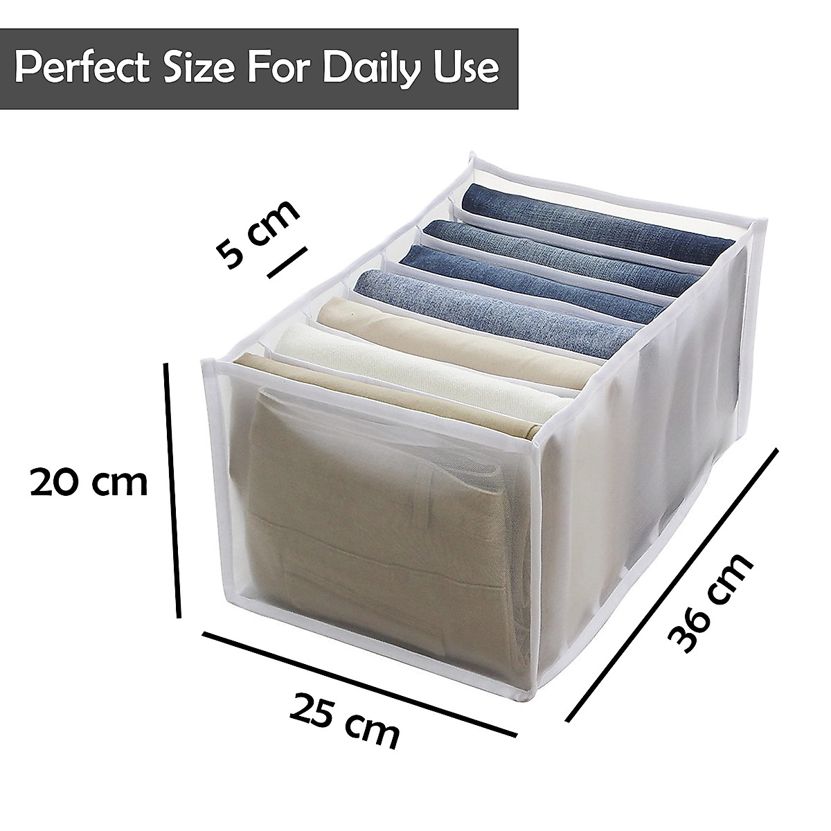 wardrobe clothes organizer | (2PCS) 7 Grids Foldable Visible closet organizers and storage | Portable Storage Containers for T-shirt, Legging, Skirts, Jeans, Kid Clothes |Washable drawer organizers for clothing storage (White）